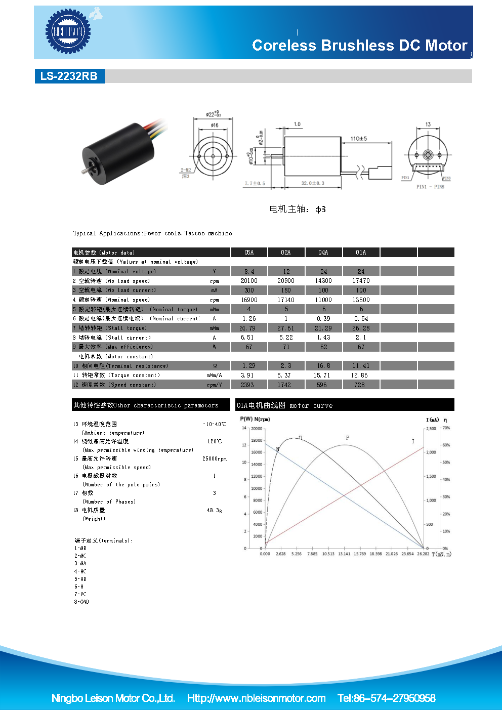 LS-2232RB Coreless Brushless DC Motor -NINGBO LEISON MOTOR CO.,LTD